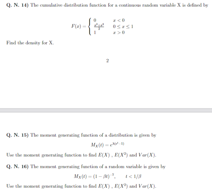 Solved Q. N. 14) The cumulative distribution function for a | Chegg.com