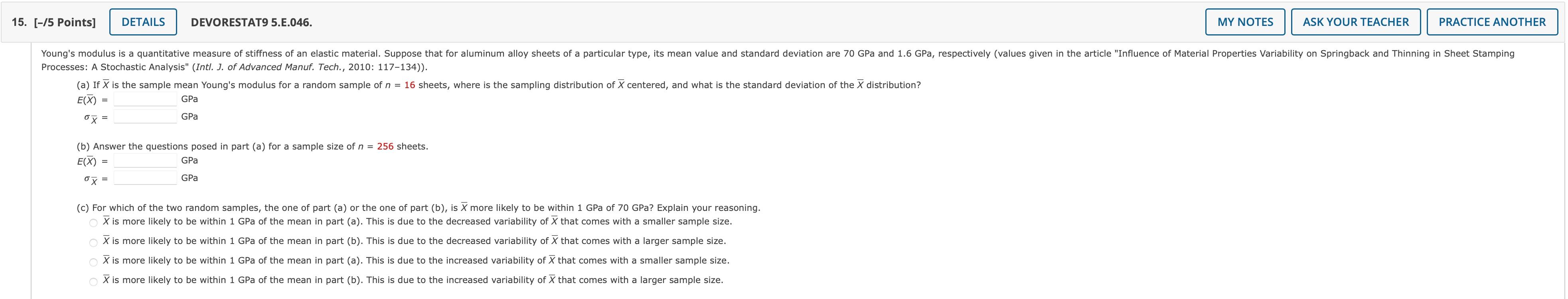 Solved 15. [-15 Points] DETAILS DEVORESTAT9 5.E.046. MY | Chegg.com