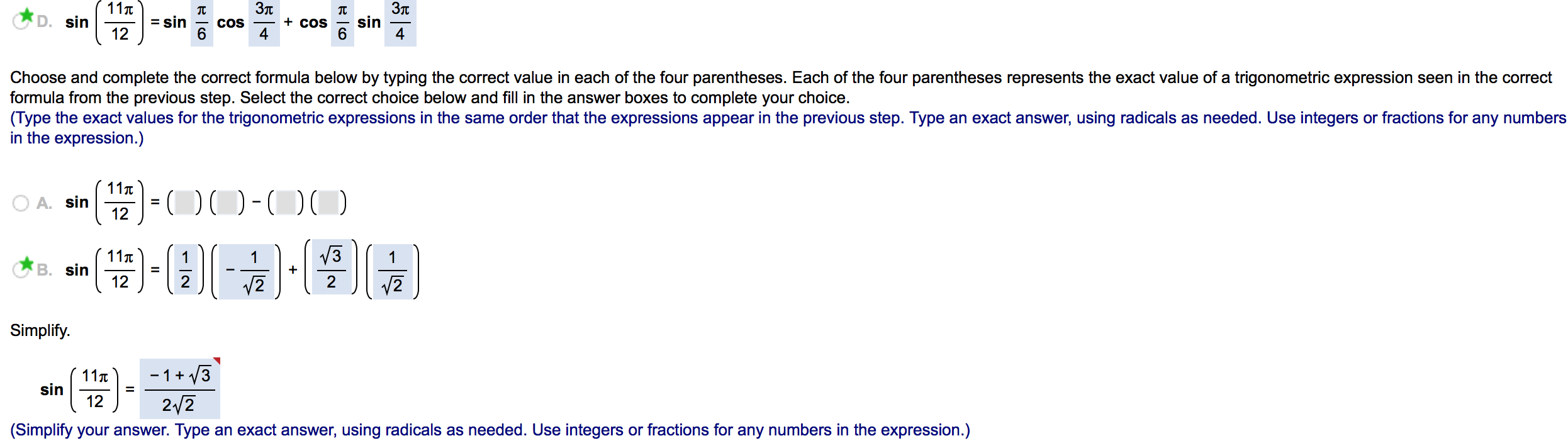 Solved Use the sine of the sum of two angles formula to find | Chegg.com