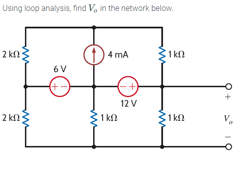 Solved Use loop analysis to find V. in the circuit below. 6V | Chegg.com