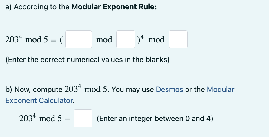 Solved a) According to the Modular Exponent Rule: | Chegg.com