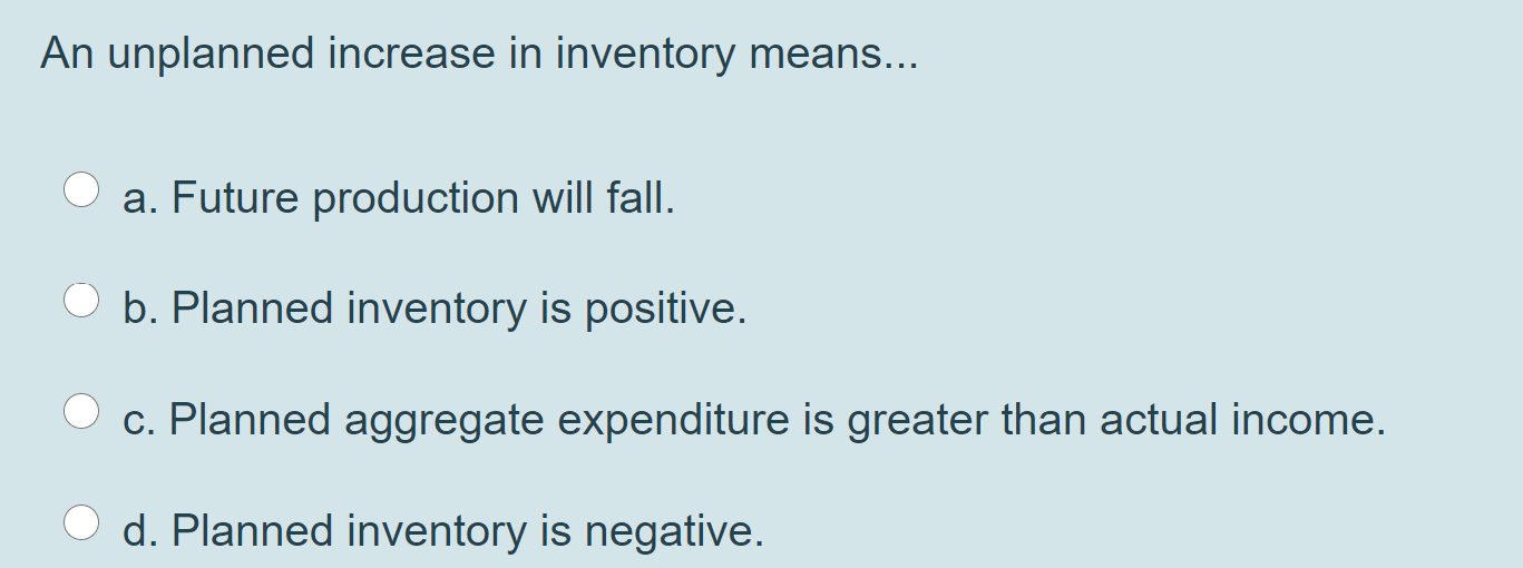 Solved An unplanned increase in inventory means... a. Future | Chegg.com
