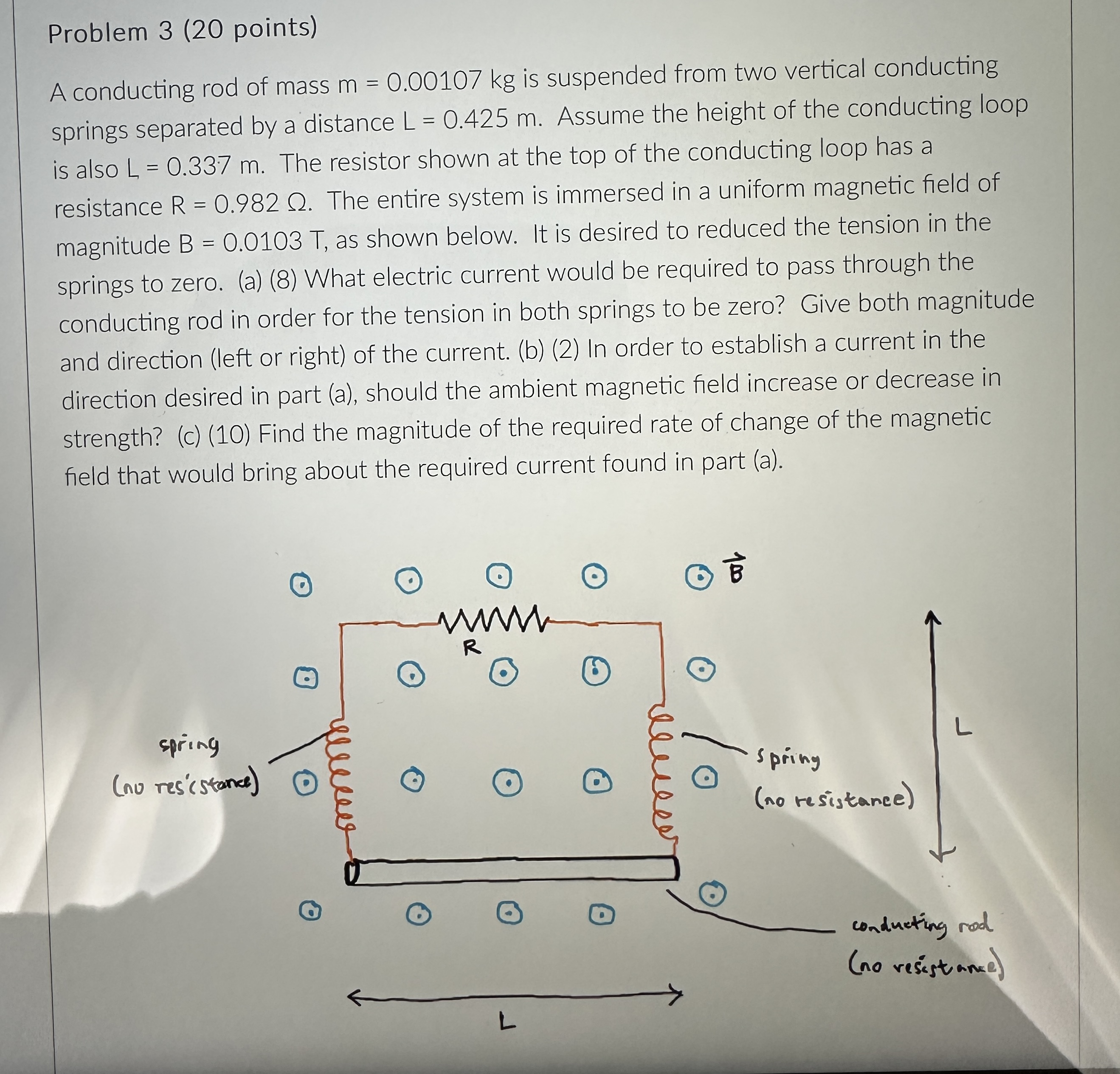 Solved A conducting rod of mass \\( m=0.00107 \\mathrm{~kg} | Chegg.com