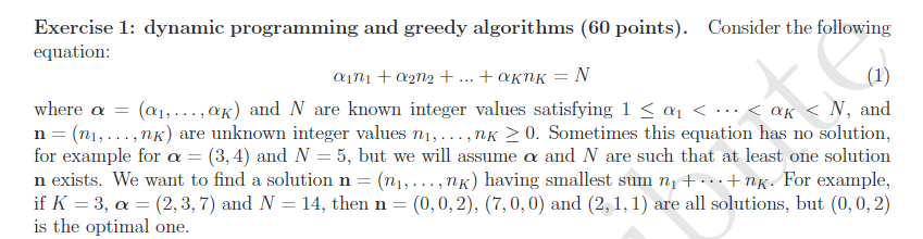 Exercise 1: dynamic programming and greedy algorithms | Chegg.com