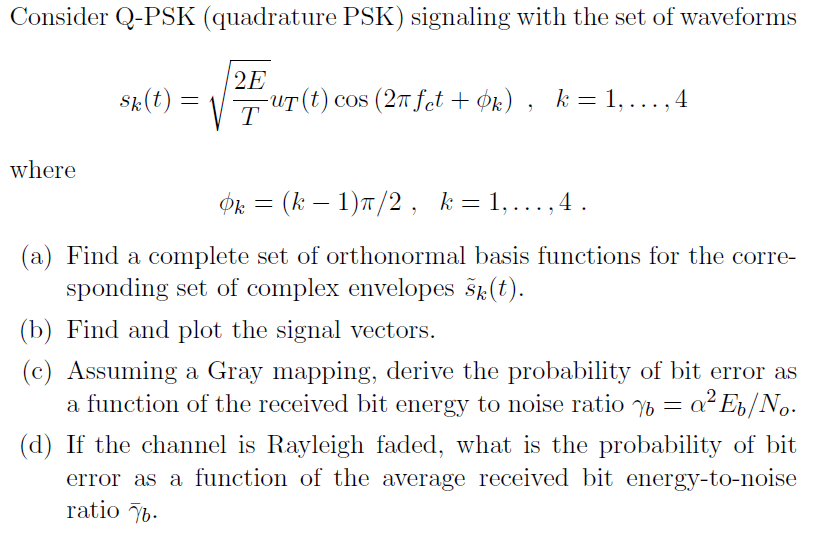 Solved Consider Q-PSK (quadrature PSK) signaling with the | Chegg.com