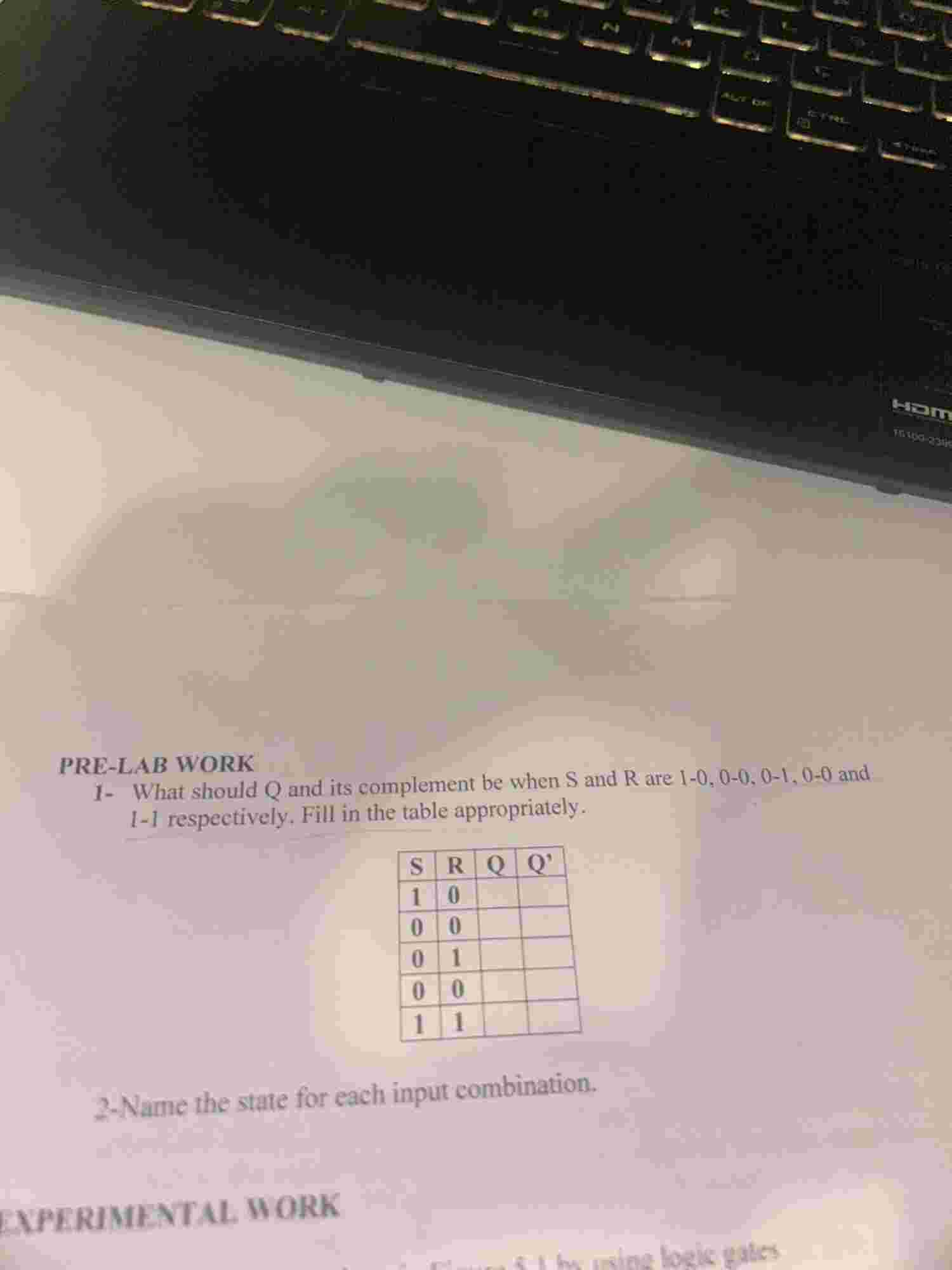 Solved PRE-LAB WORK1- ﻿What should Q ﻿and its complement be | Chegg.com