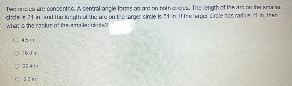 Solved Two circles are concentric. A central angle forms an | Chegg.com
