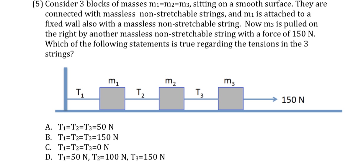 Solved 5) Consider 3 blocks of masses m1=m2=m3, sitting on a | Chegg.com