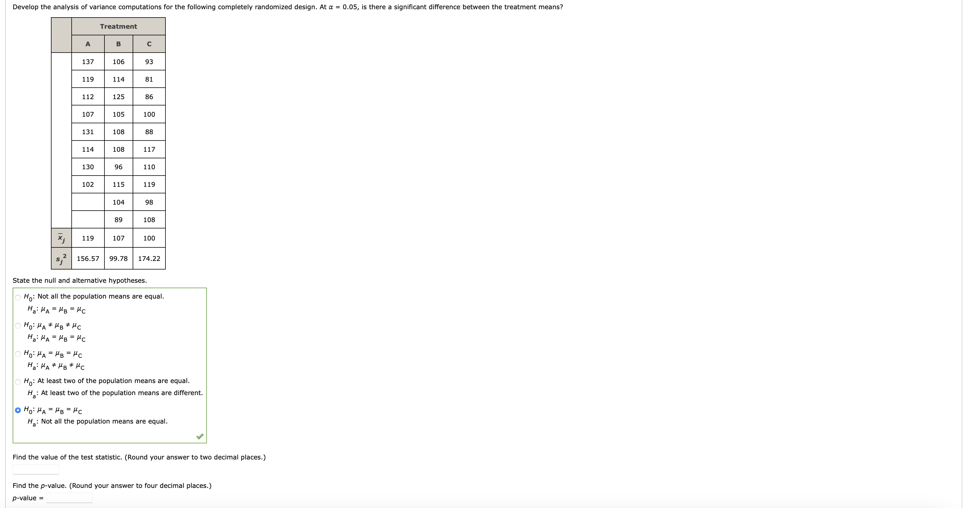 Solved Develop the analysis of variance computations for the | Chegg.com