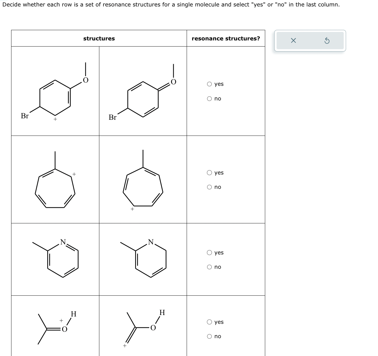 Solved Decide whether each row is a set of resonance | Chegg.com