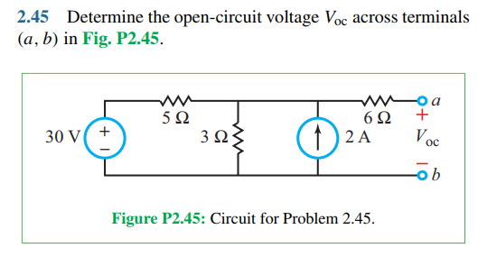 Solved 2.45 Determine the open-circuit voltage Voc across | Chegg.com