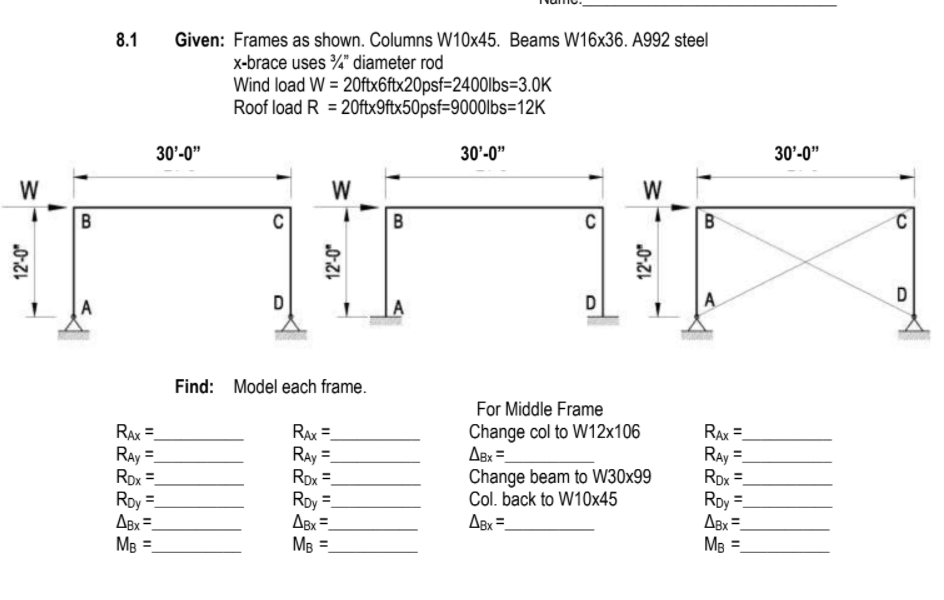 8.1 Given: Frames as shown. Columns W10x45. Beams | Chegg.com