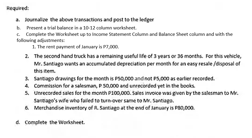 Solved The transactions of Rodolfo Santiago for January 2016 | Chegg.com