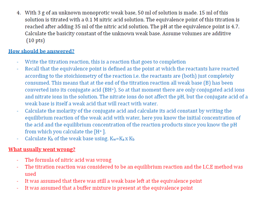 Solved 4. With 3 g of an unknown monoprotic weak base, 50 ml | Chegg.com