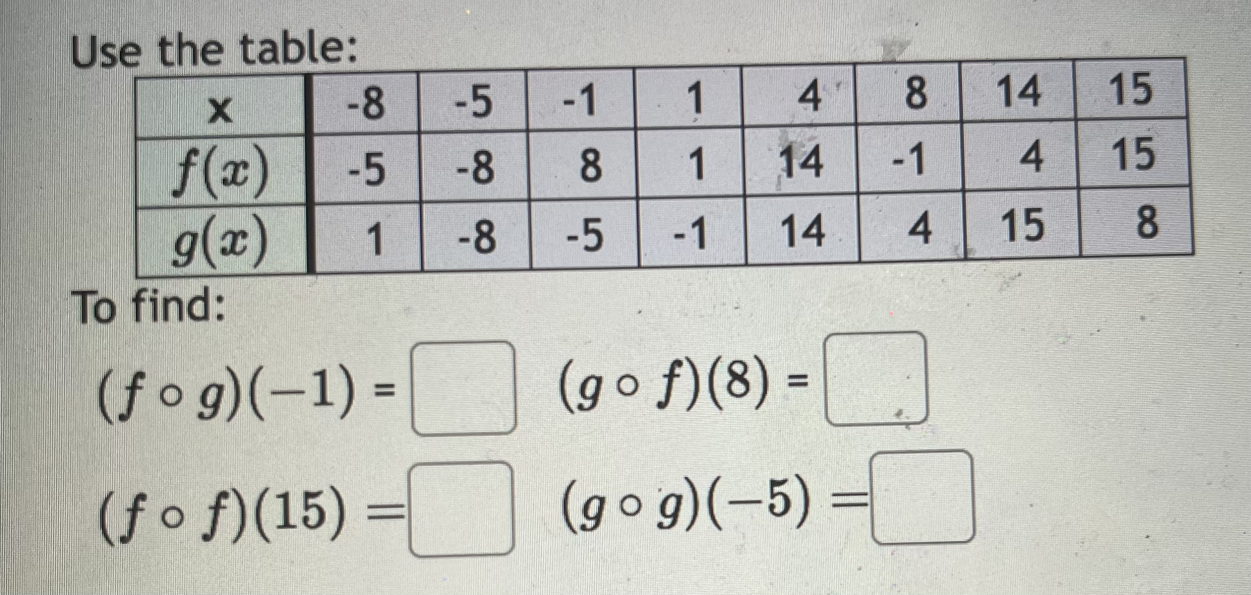 Solved Use the table below to find: | Chegg.com