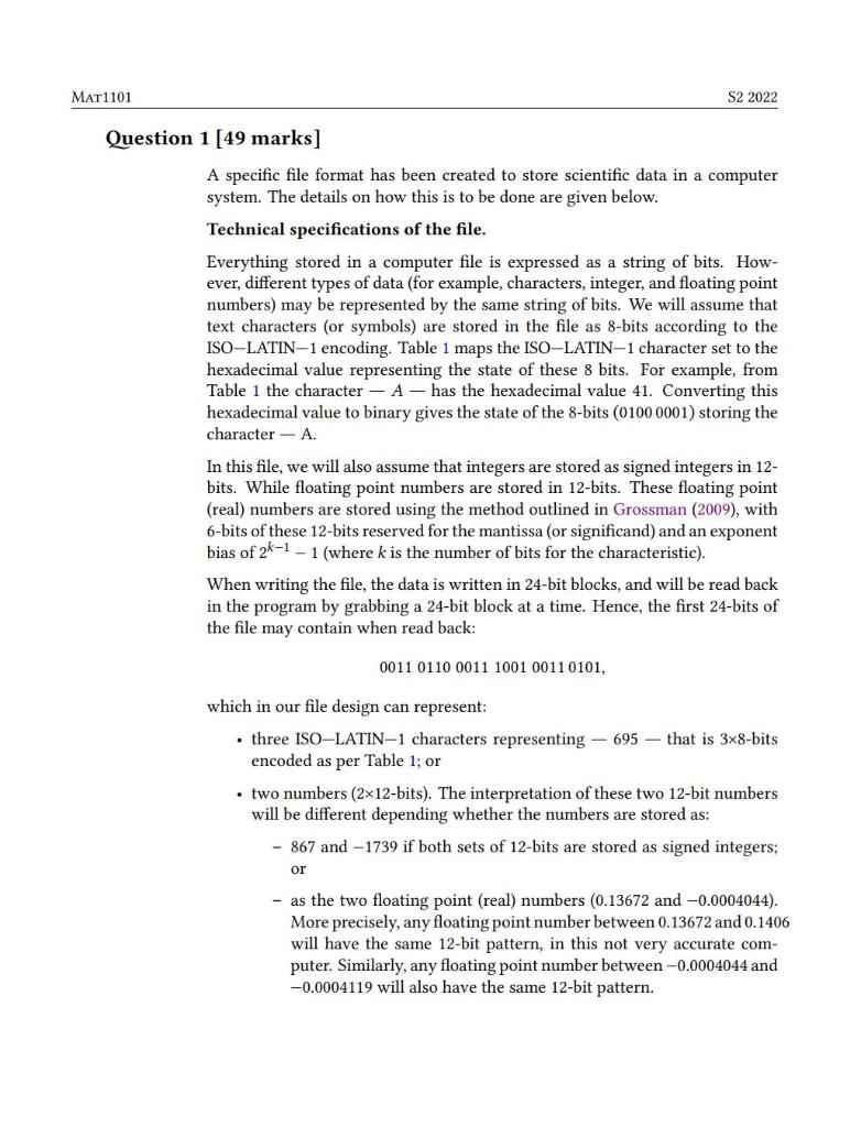 MAT1101 S2 2022 Question 1 (49 marks] A specific file | Chegg.com