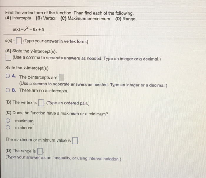 Solved Find the vertex form of the function. Then find each | Chegg.com