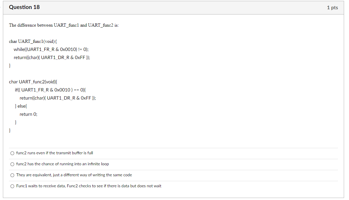 Solved The difference between UART_funcl and UART_func2 is: | Chegg.com