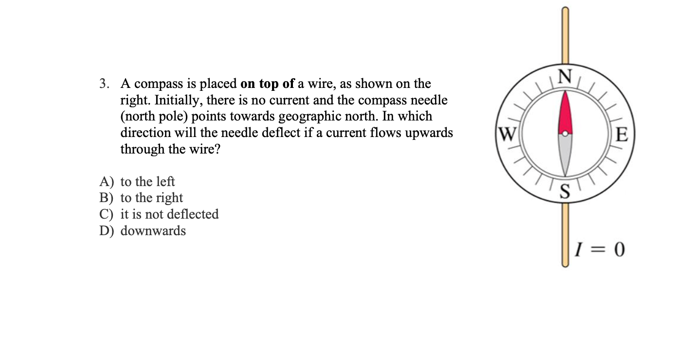 Solved 3. A compass is placed on top of a wire, as shown on | Chegg.com