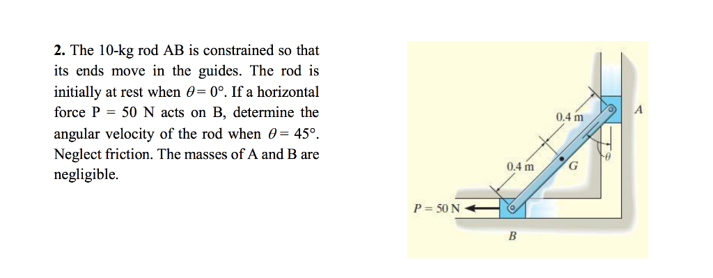 Solved 2. The 10-kg rod AB is constrained so that its ends | Chegg.com