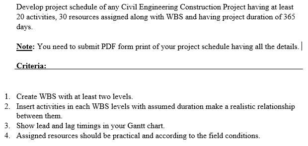 Solved Develop project schedule of any Civil Engineering | Chegg.com