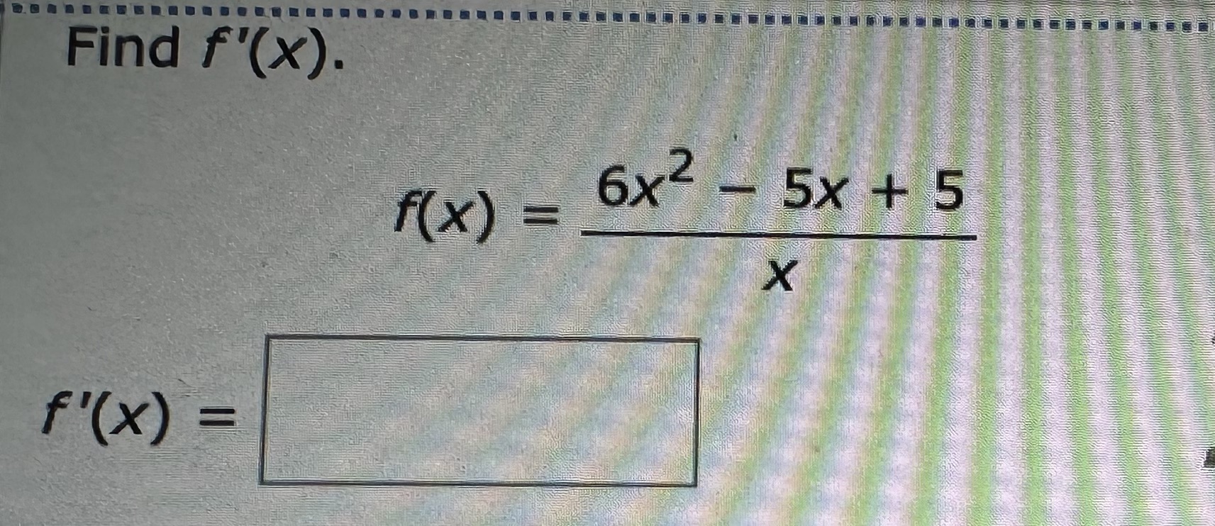 Solved Find f′(x) f(x)=(x2+5x)(x+4)Find f′(x) | Chegg.com