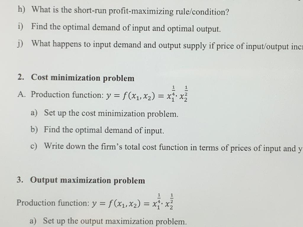 Solved h) What is the short-run profit-maximizing | Chegg.com