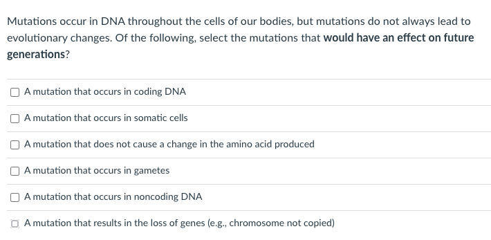 Solved Mutations occur in DNA throughout the cells of our | Chegg.com