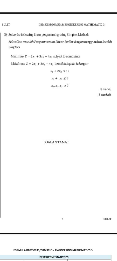 Solved SULIT DBM30033/DBM3013: ENGINEERING MATHEMATIC 3 (b) | Chegg.com