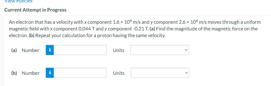 Solved view Policies Current Attempt in Progress An electron | Chegg.com