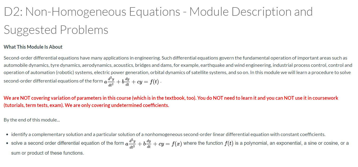 D1: Homogeneous Equations - Module Description and | Chegg.com