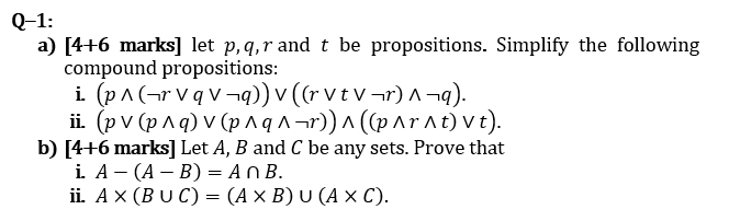 Solved Q-1: a) [4+6 marks] let p, q, r and t be | Chegg.com