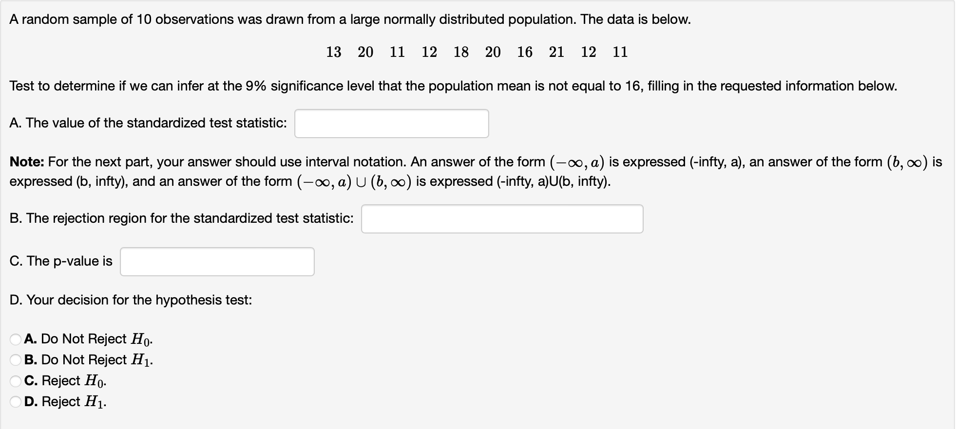 Solved A random sample of 10 observations was drawn from a | Chegg.com