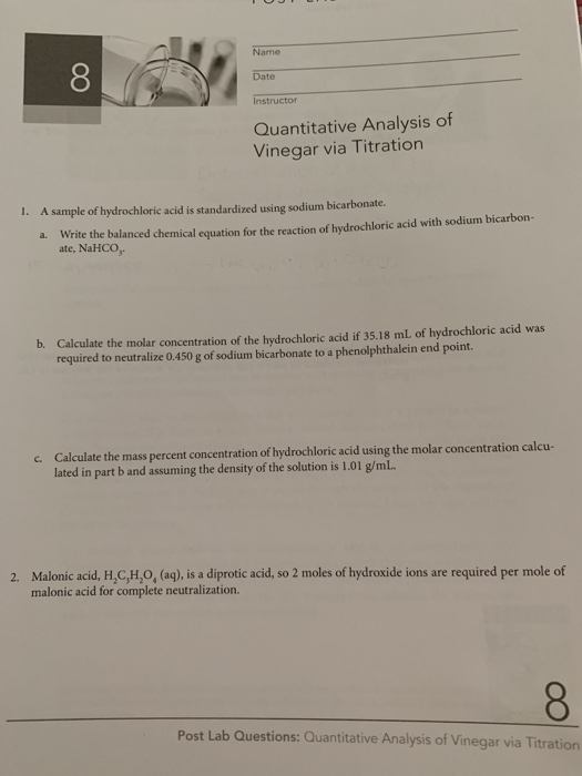 Solved Name 8 Quantitative Analysis of Vinegar via Titration | Chegg.com