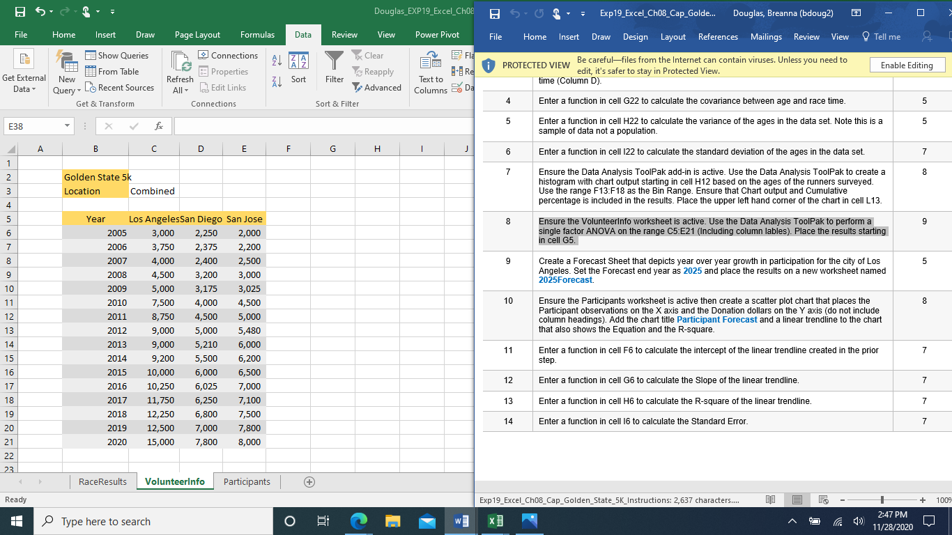 Solved 8 Ensure the VolunteerInfo worksheet is active. | Chegg.com