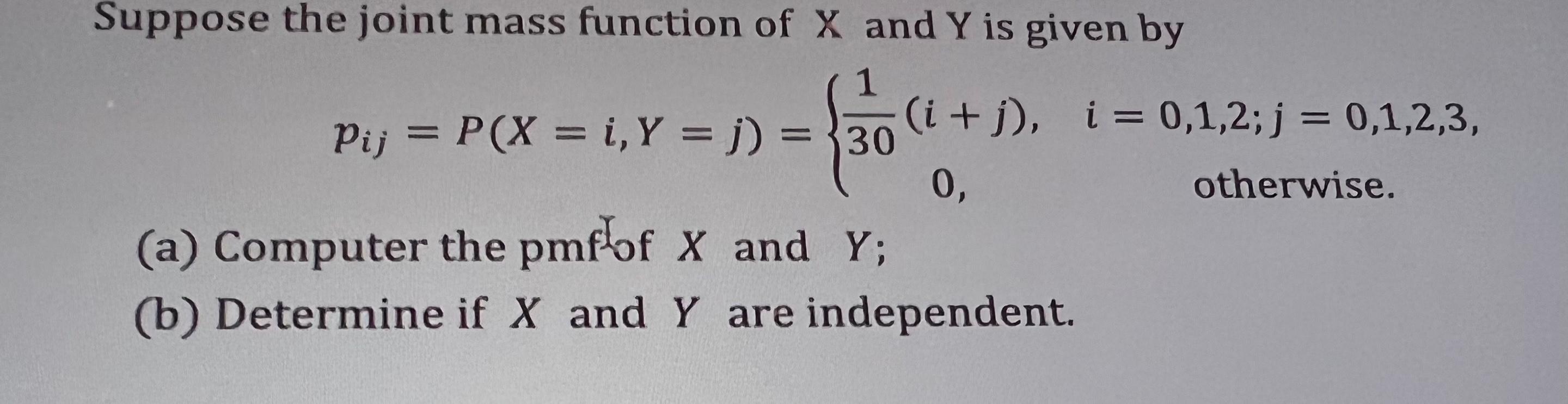 Solved Suppose the joint mass function of X and Y is given | Chegg.com