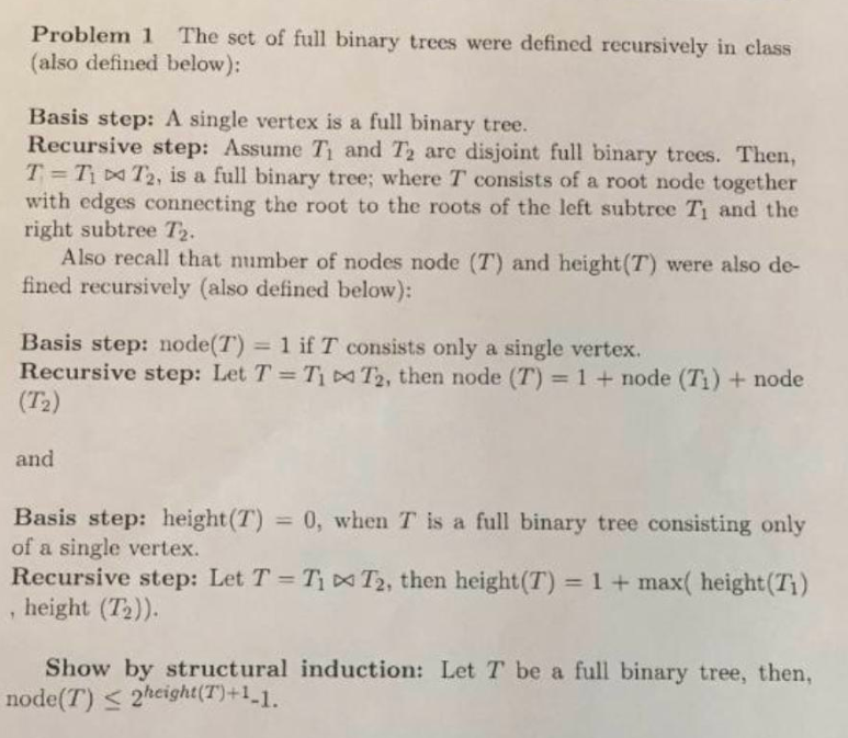 Solved Problem 1 The Set Of Full Binary Trees Were Defined