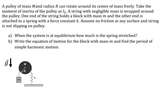 Solved A pulley of mass Mand radius R can rotate around its | Chegg.com
