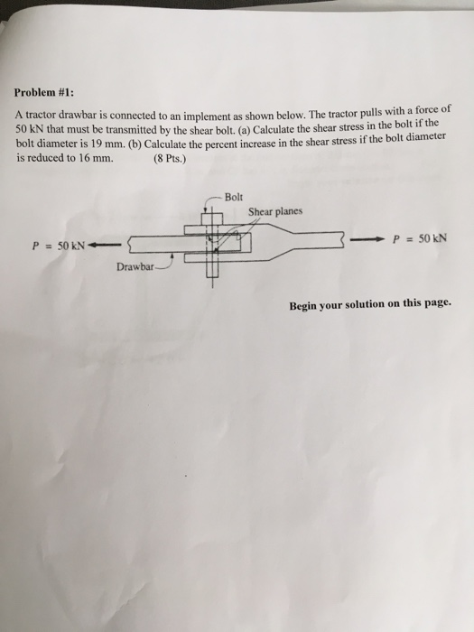 Solved Problem #1: A tractor drawbar is connected to an | Chegg.com