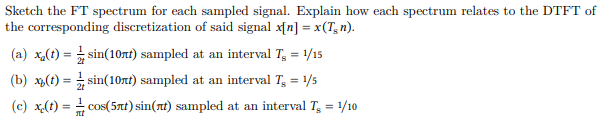 Solved = Sketch the FT spectrum for each sampled signal. | Chegg.com