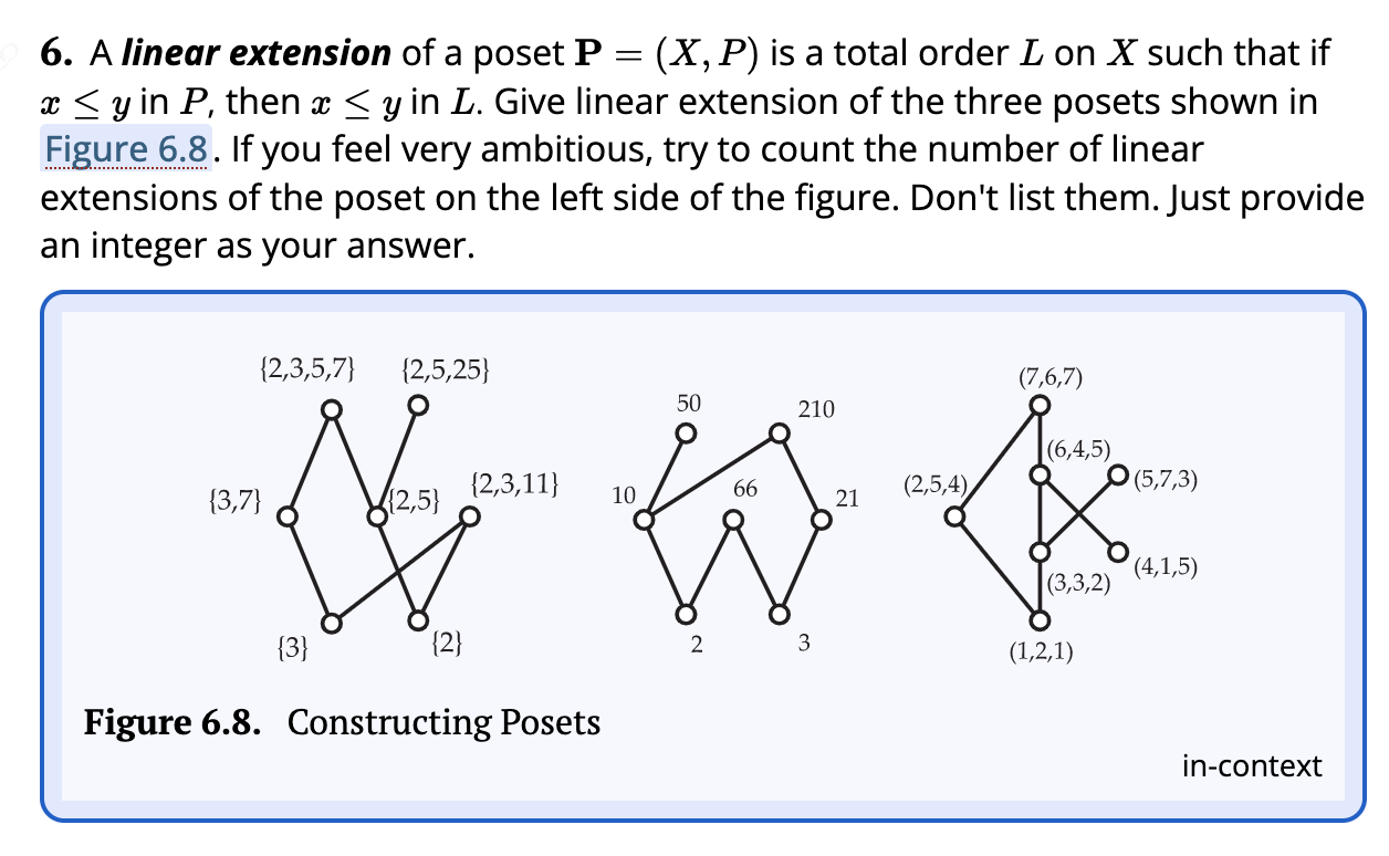 Solved 6. A linear extension of a poset P=(X,P) is a total | Chegg.com