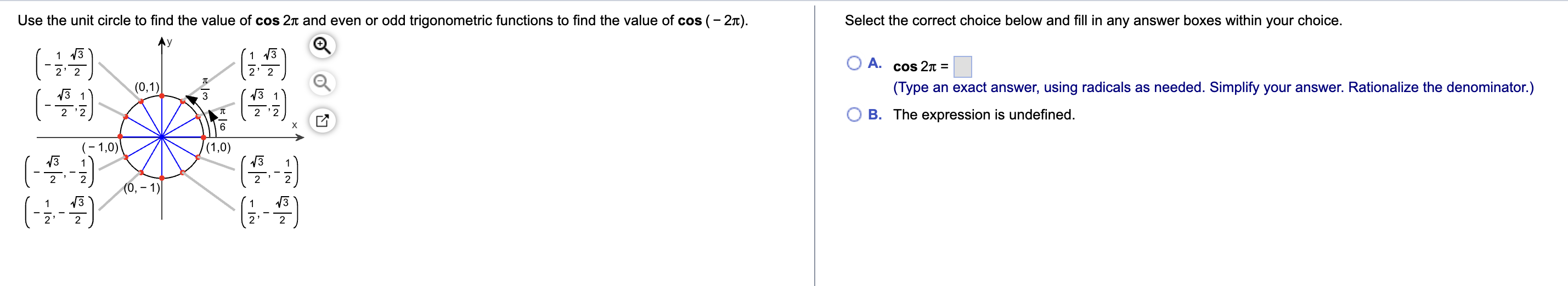 Solved Use the unit circle to find the value of cos 2 and | Chegg.com