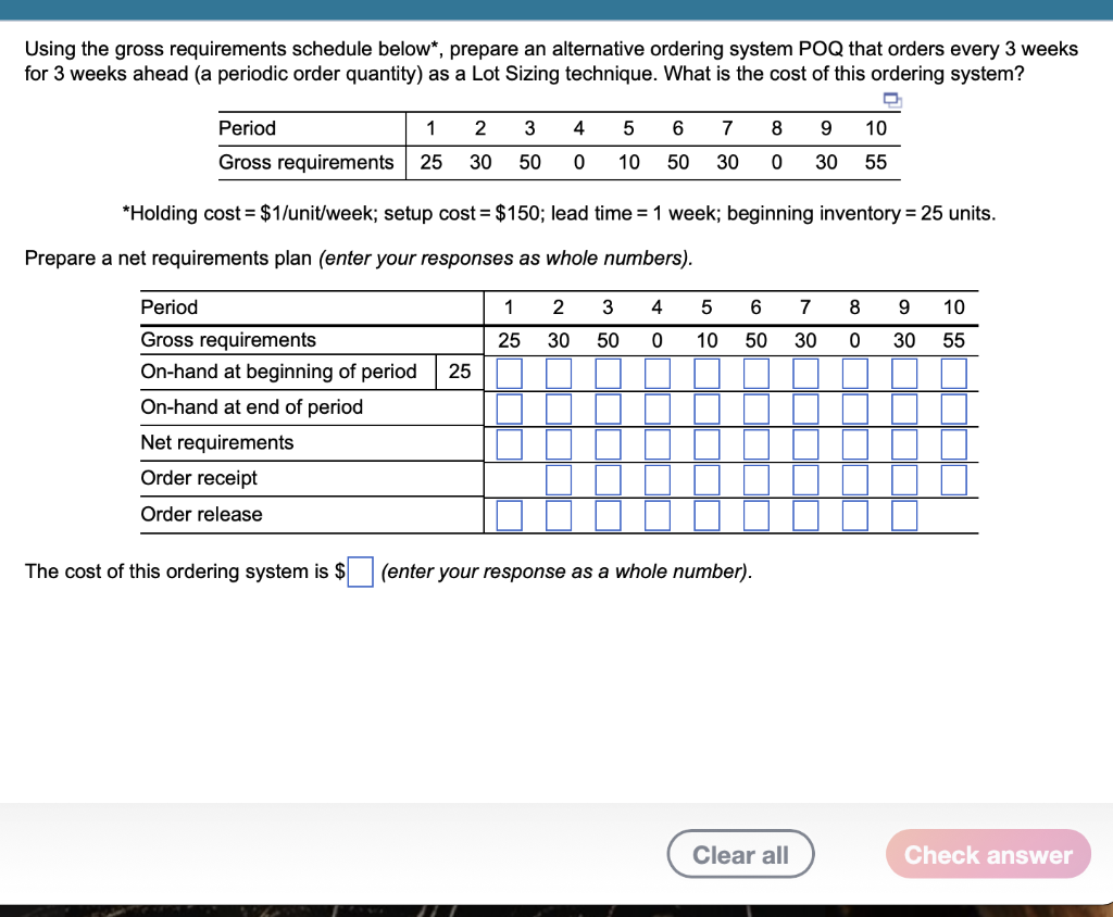 Solved Using the gross requirements schedule below ∗, | Chegg.com