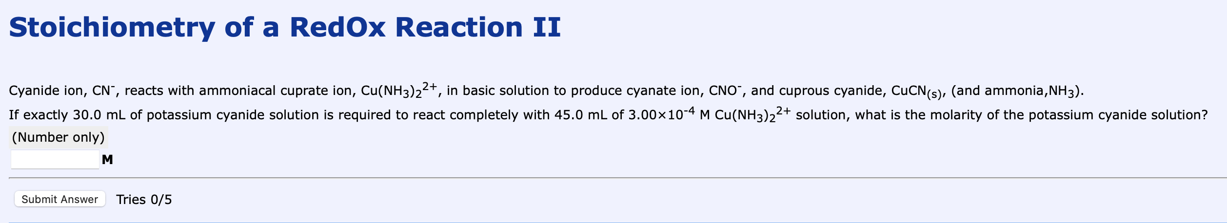Solved Stoichiometry of a Redox Reaction II Cyanide ion, | Chegg.com