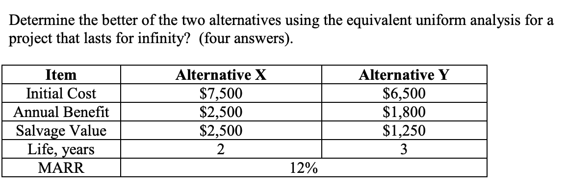Solved Determine the better of the two alternatives using | Chegg.com