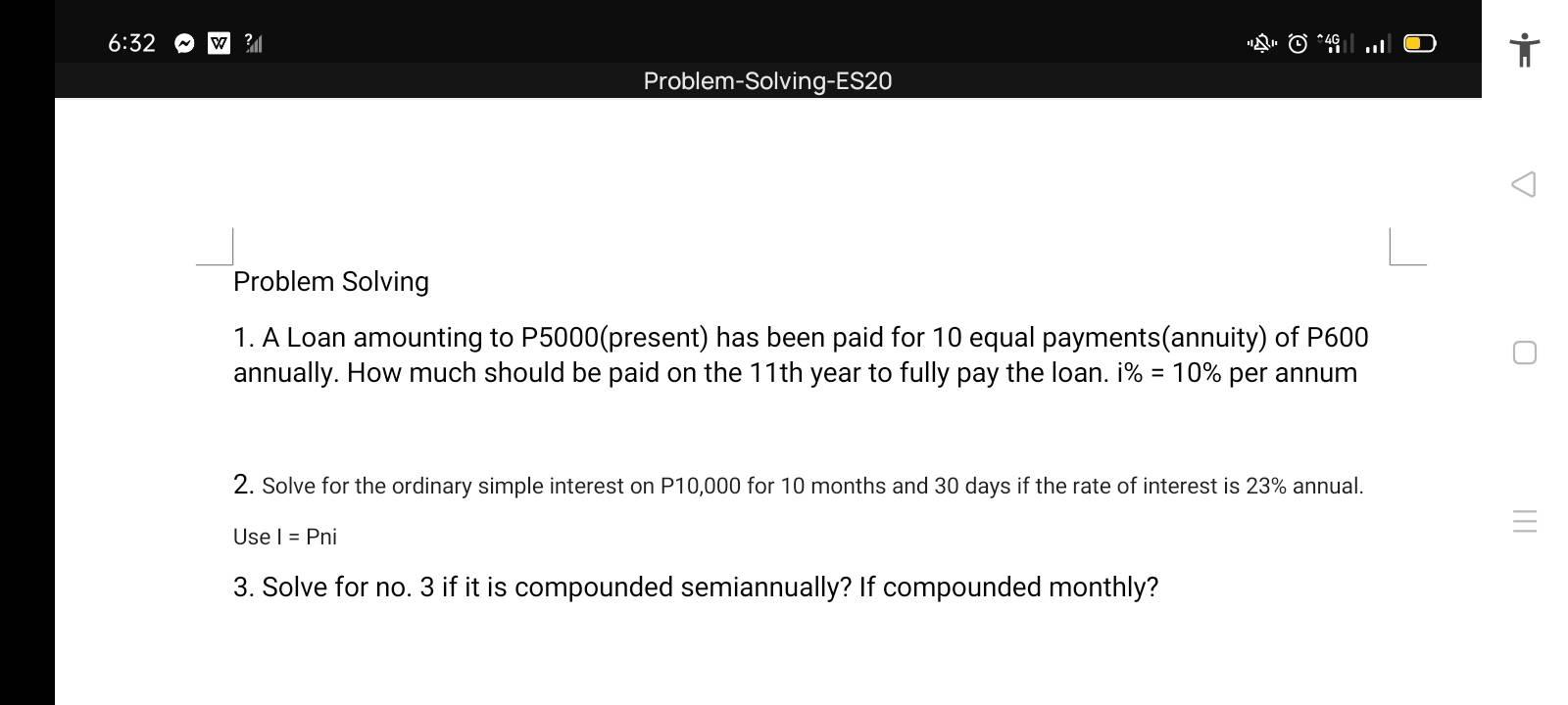 Solved Problem Solving 1. A Loan amounting to P5000 | Chegg.com