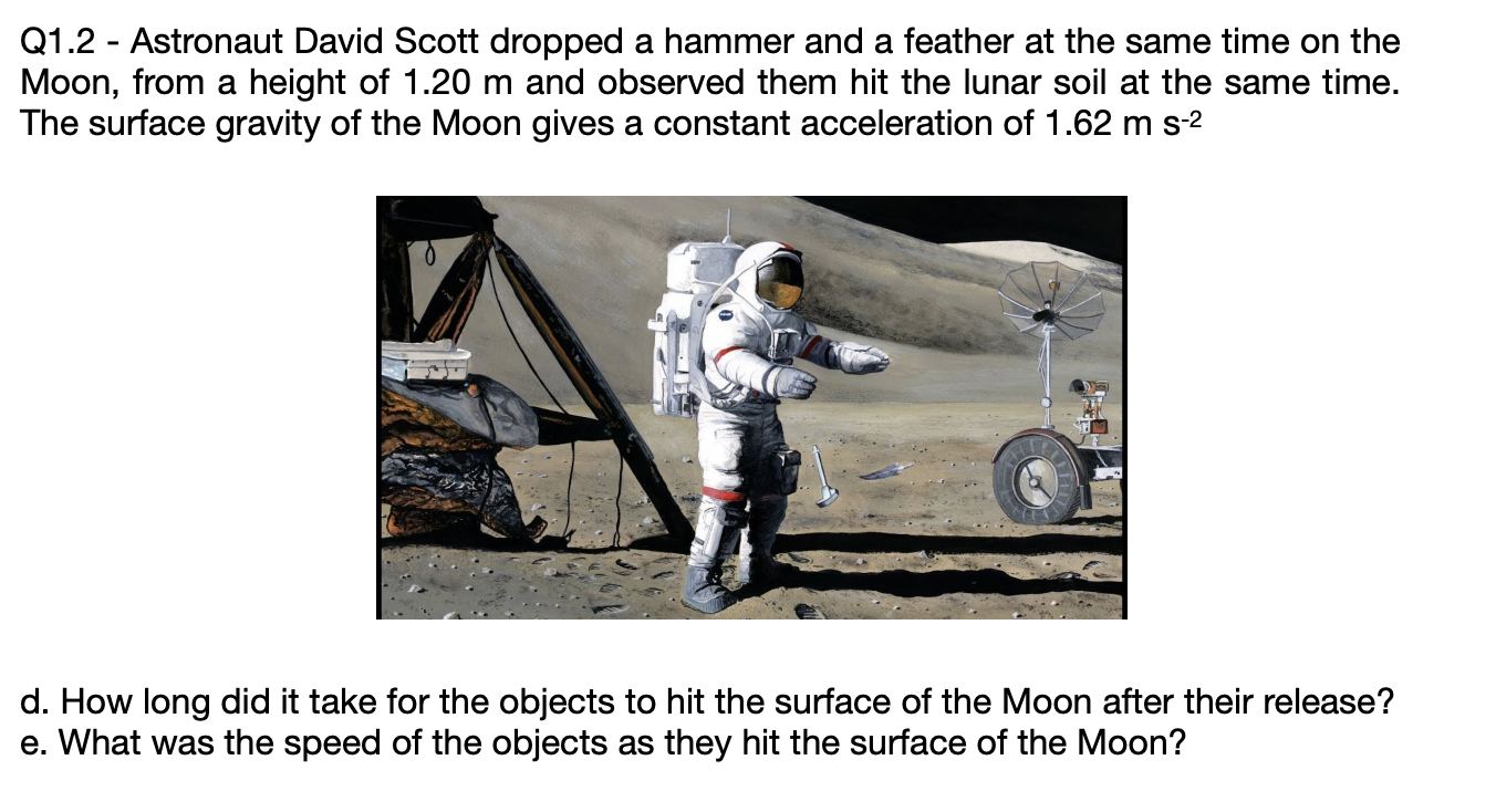 Solved Q1.2 - Astronaut David Scott dropped a hammer and a | Chegg.com