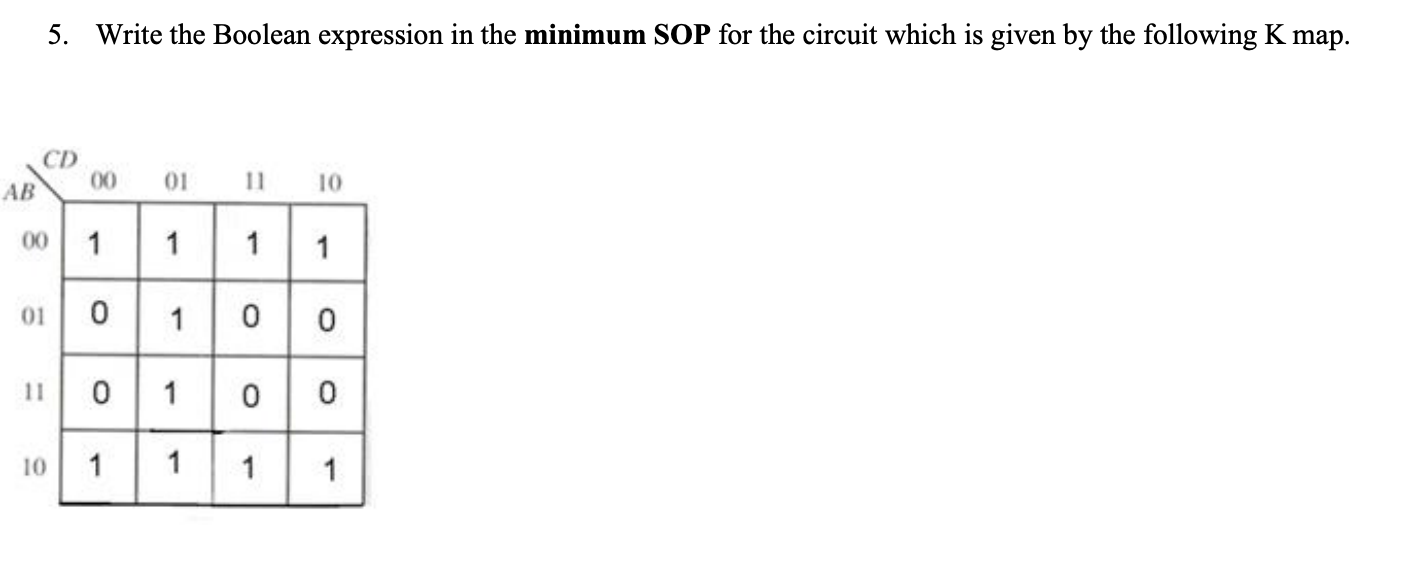Solved 5. ﻿Write the Boolean expression in the minimum SOP | Chegg.com