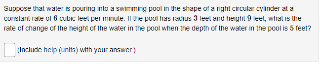 Solved Suppose that water is pouring into a swimming pool in | Chegg.com