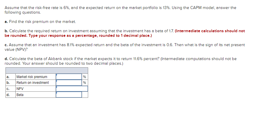 Solved Assume that the risk-free rate is 6%, and the | Chegg.com